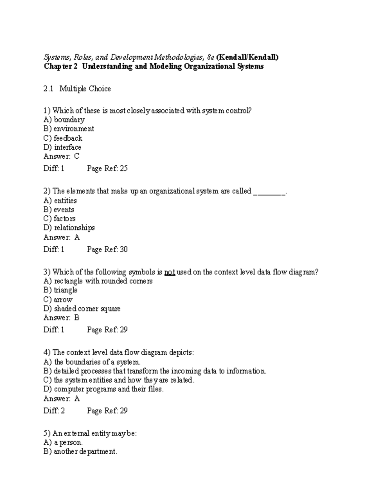 Sad ch02 - System analysis and design 1 test bank SAD01 - Systems ...
