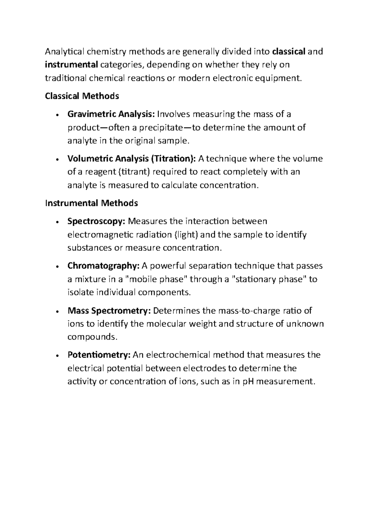 L1 - Analytical Chemistry Methods: Classical vs Instrumental - Studocu