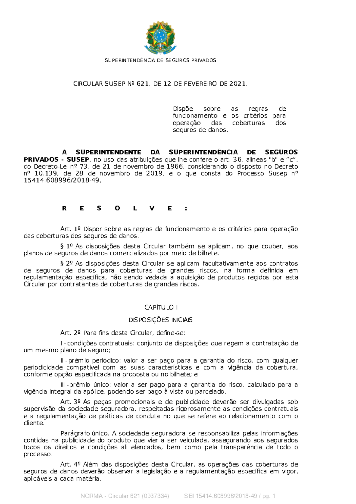 Circular Susep nº 621 - Regras e Critérios para Seguros de Danos - Studocu