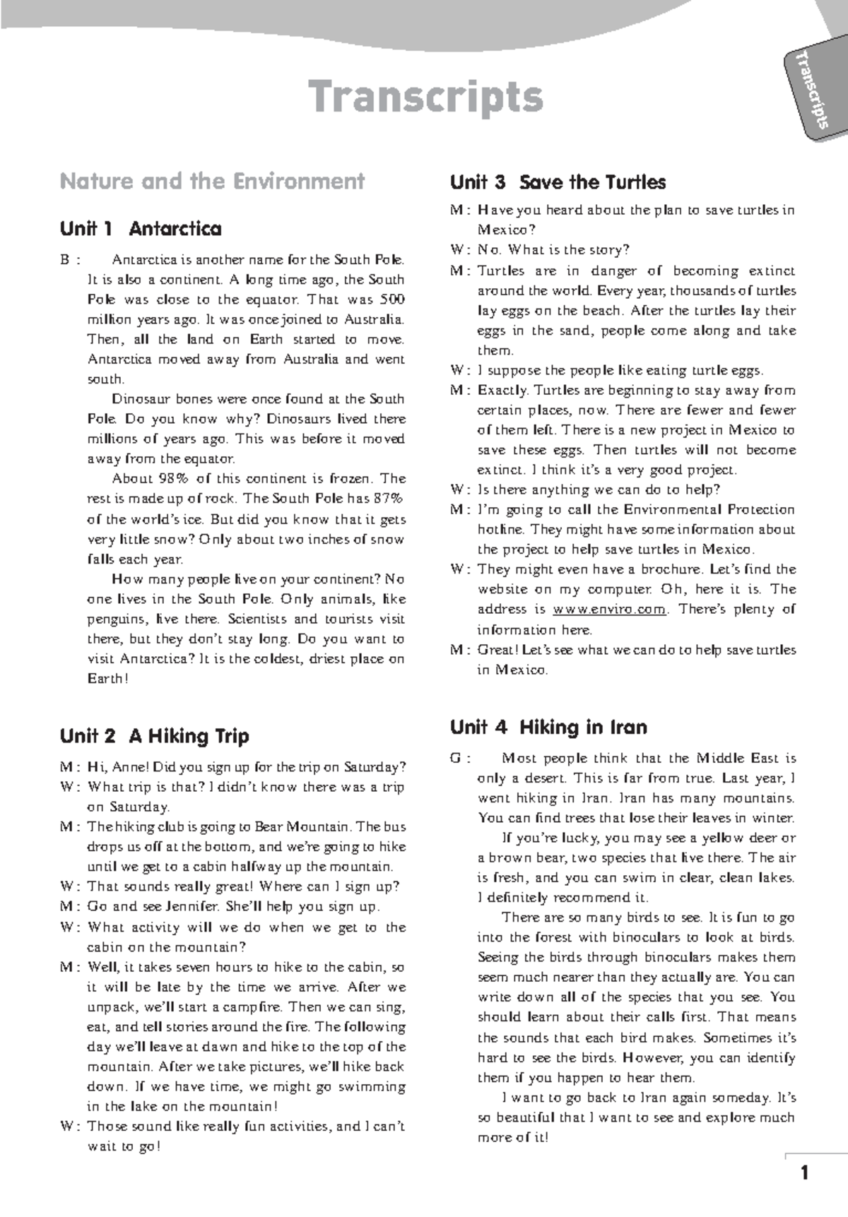 Listening Practice Through Dictation 2 Transcripts - Transcripts Transcripts Nature and the ...