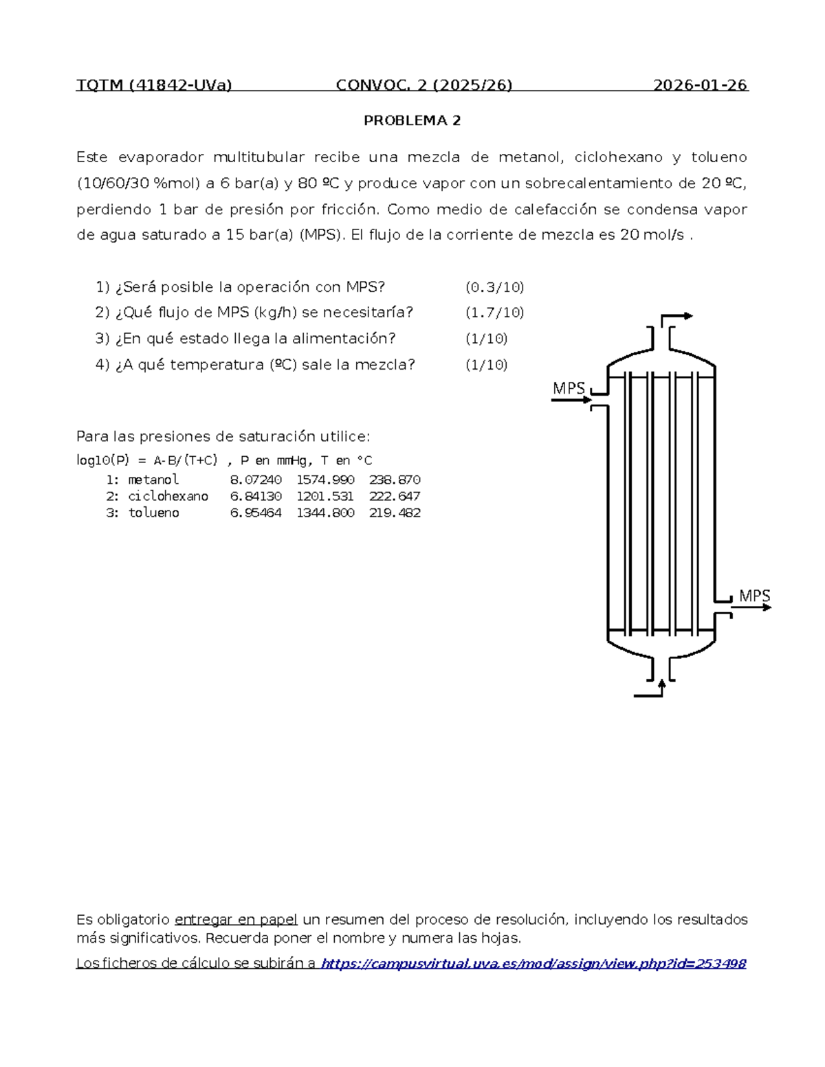 TQTM TQ 2526 CONV2 Problema 2: Análisis de Evaporador Multitubular ...