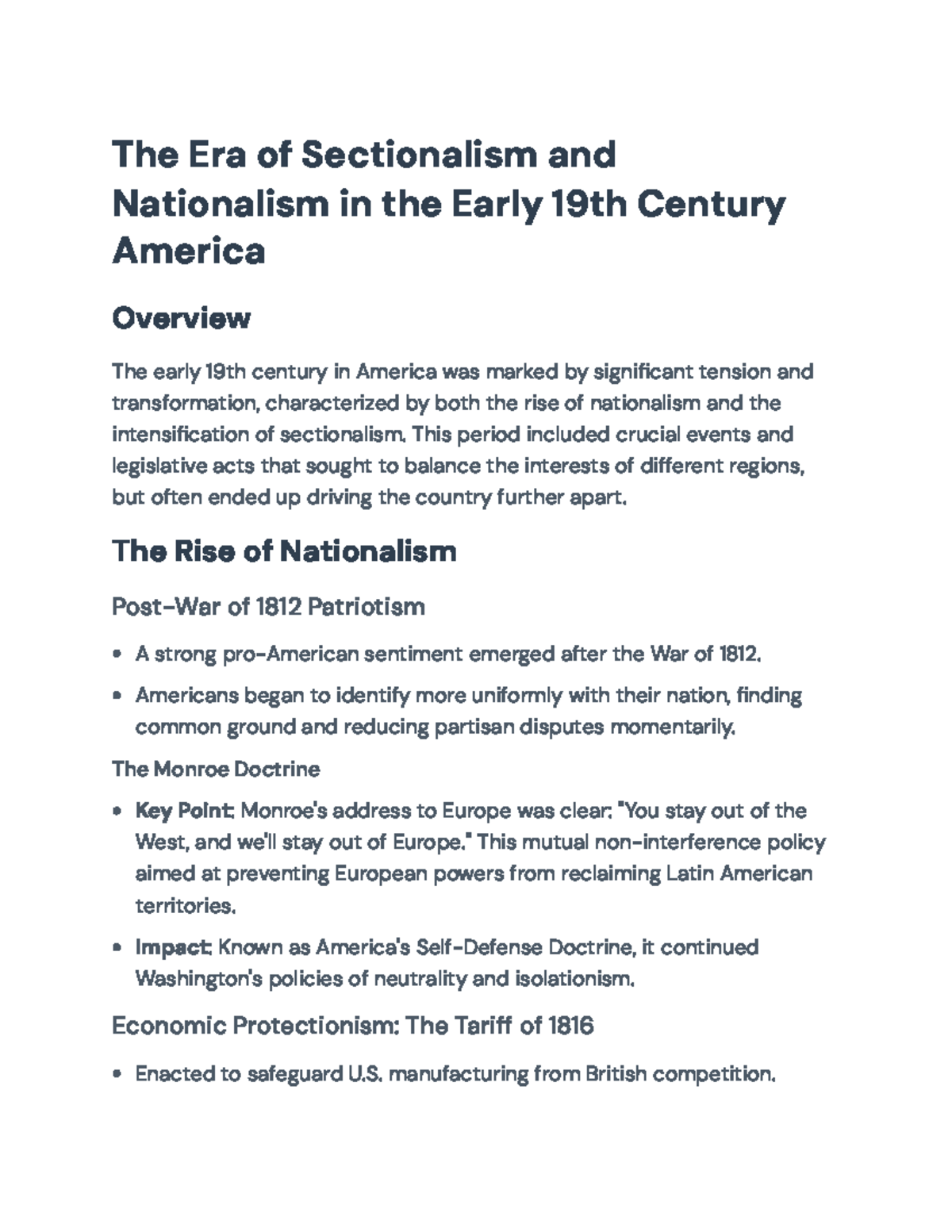 The Era of Sectionalism and Nationalism in Early 19th Century America ...