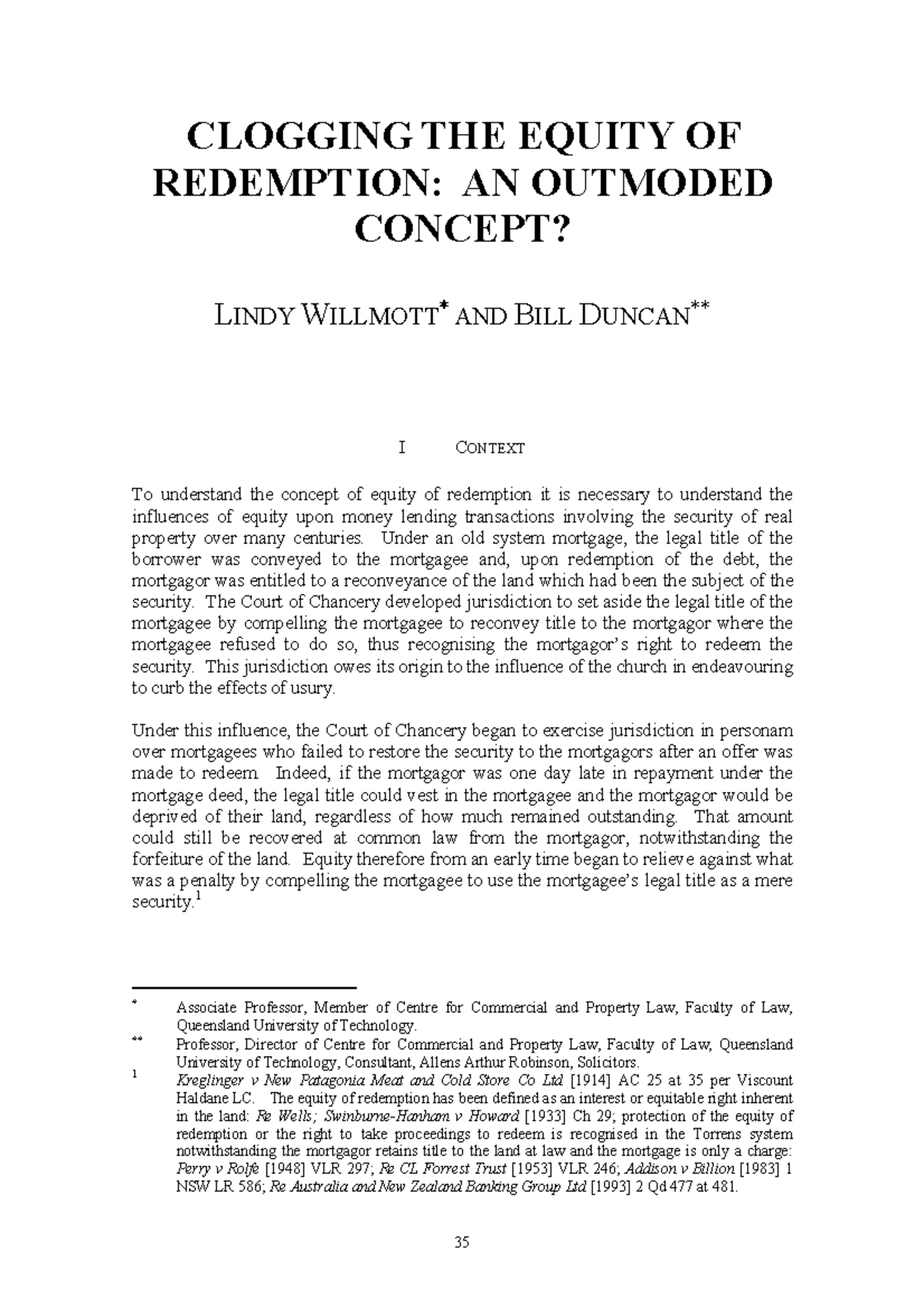 Clogging the Equity of Redemption: An Outdated Legal Doctrine? - Studocu