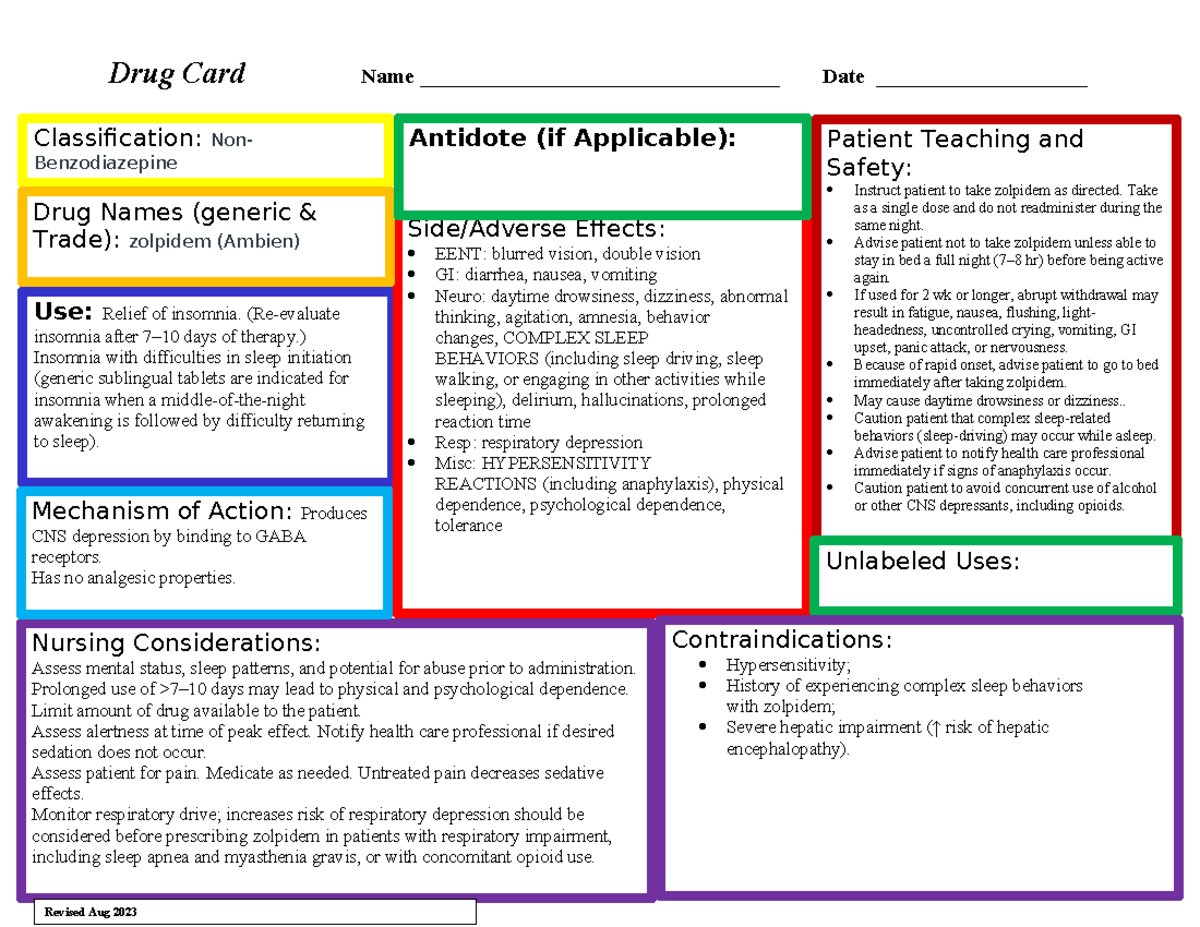 Non-Benzodiazepine - drug card - Drug Card Name ...