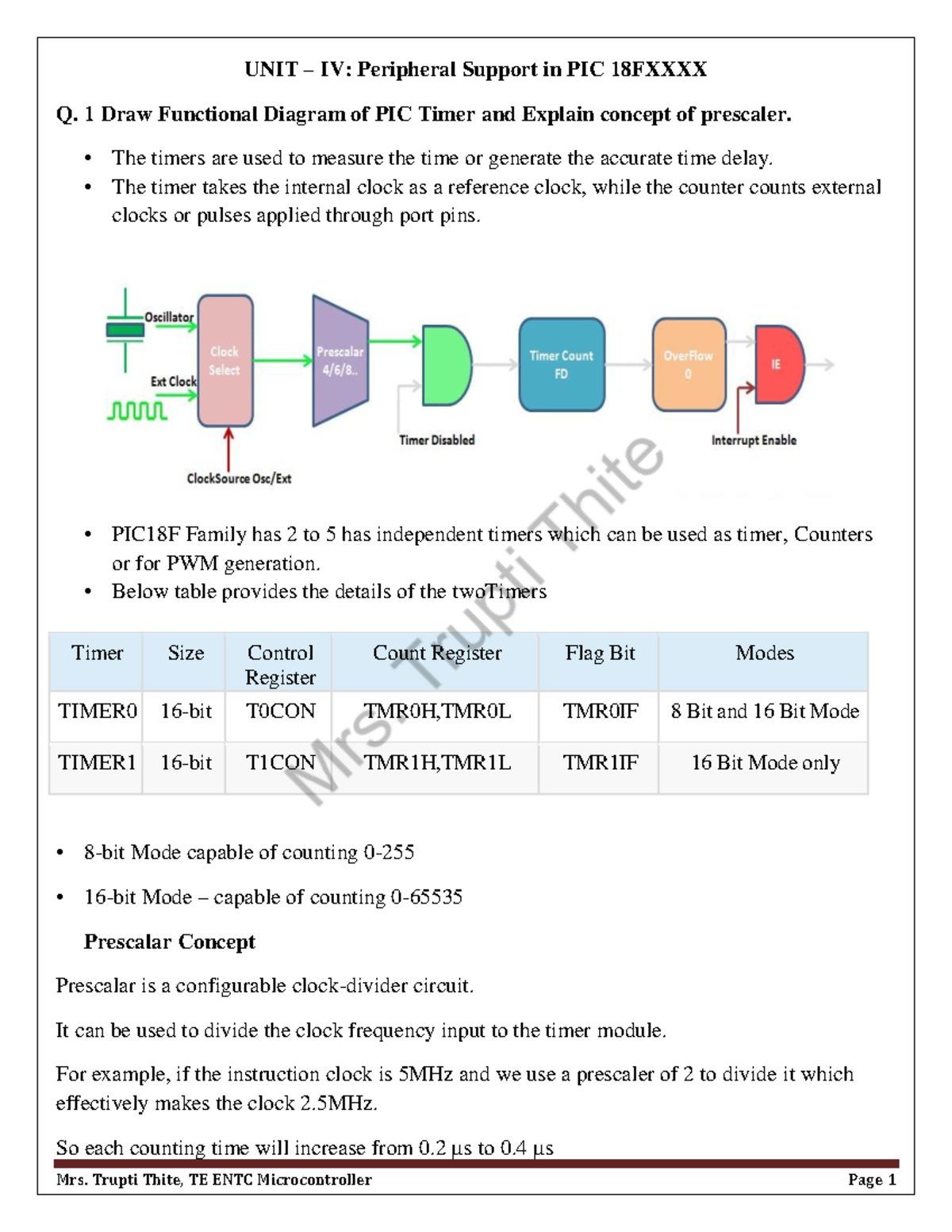 MC ENTC 4: Timer Functions & Prescaler Concepts in PIC - Studocu