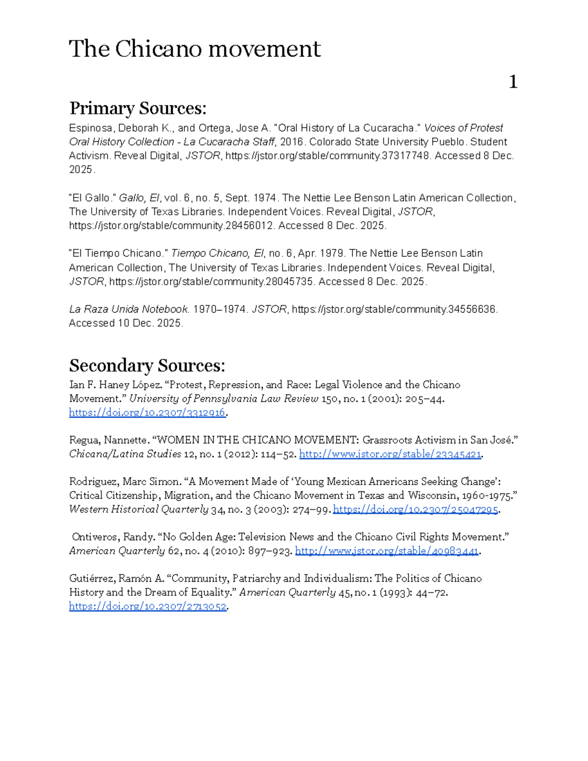 Chicano Movement: Primary & Secondary Sources for History Fair - Studocu