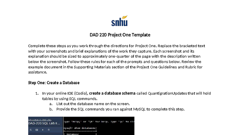 DAD 220 Project One: Database Creation and Data Management Guide - Studocu