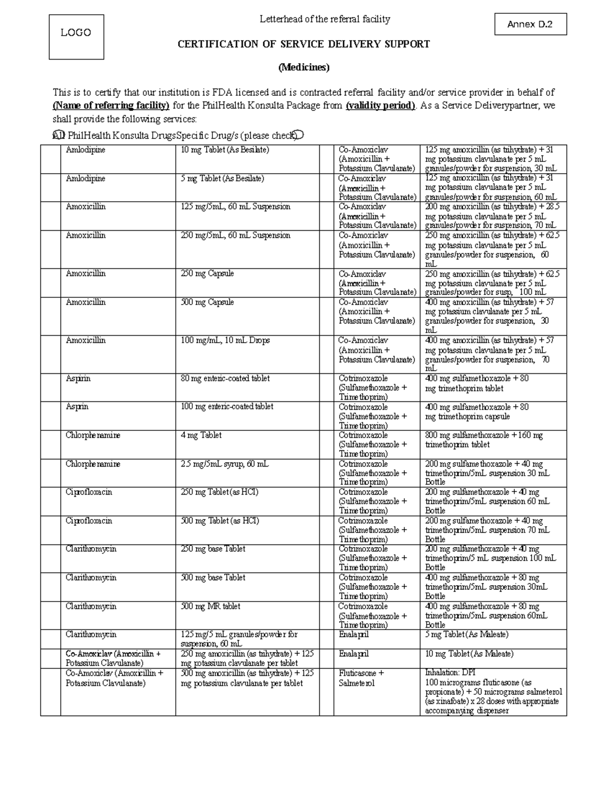 Annex D: Certification of Service Delivery Support for PhilHealth ...