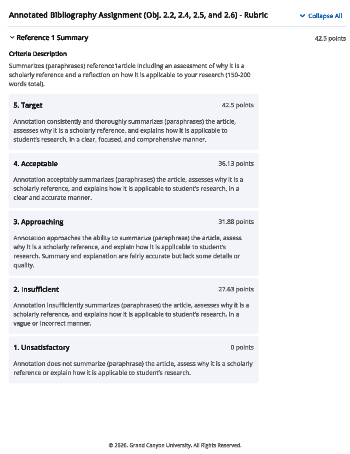 Annotated Bibliography Assignment - UNV-508 Rubric and Guidelines - Studocu