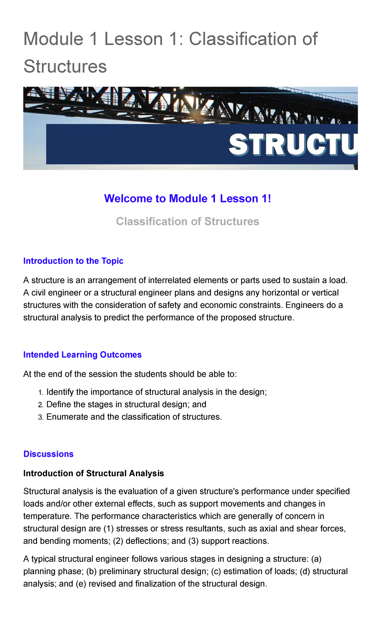 Module 1 Lesson 1 Classification of Structures Theory of Structure 1 ...