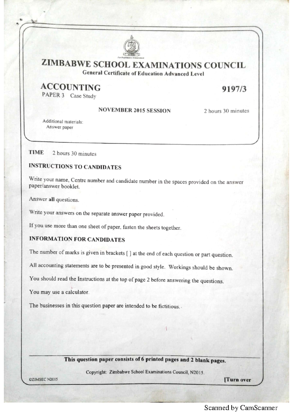 Accounting P3 Case Study Analysis - ZIMBABWE SCHOOL EXAMINATIONS ...