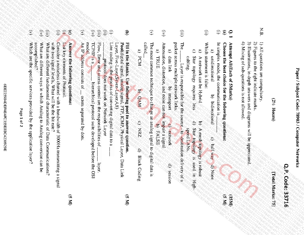 Sybsc-CS SEM4 CN NOV18 - Question paper - Bcs bachelor Computer science ...