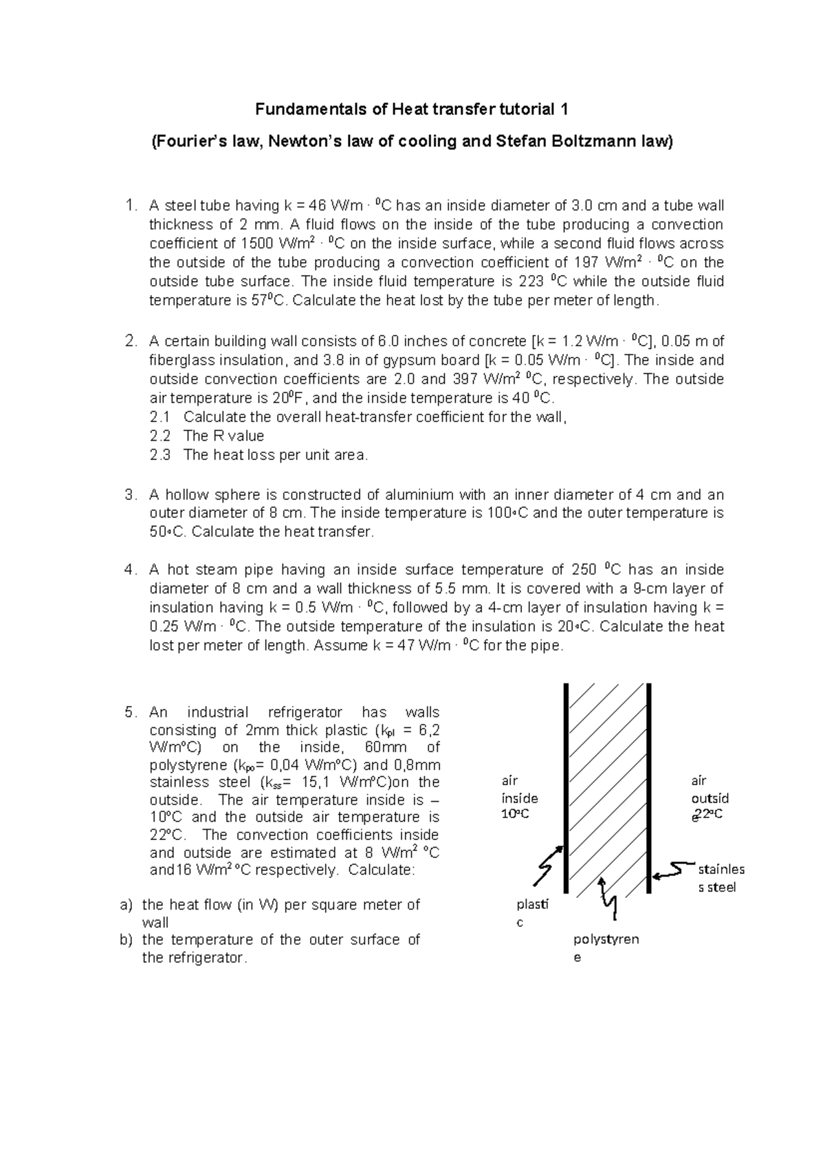 Heat Transfer Tutorial 1: Principles and Calculations - Studocu