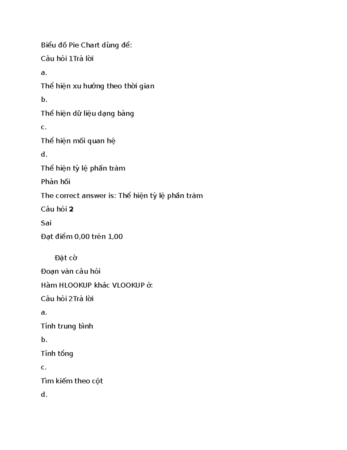 Pie Chart & HLOOKUP vs VLOOKUP: Q&A Review for TN Course - Studocu