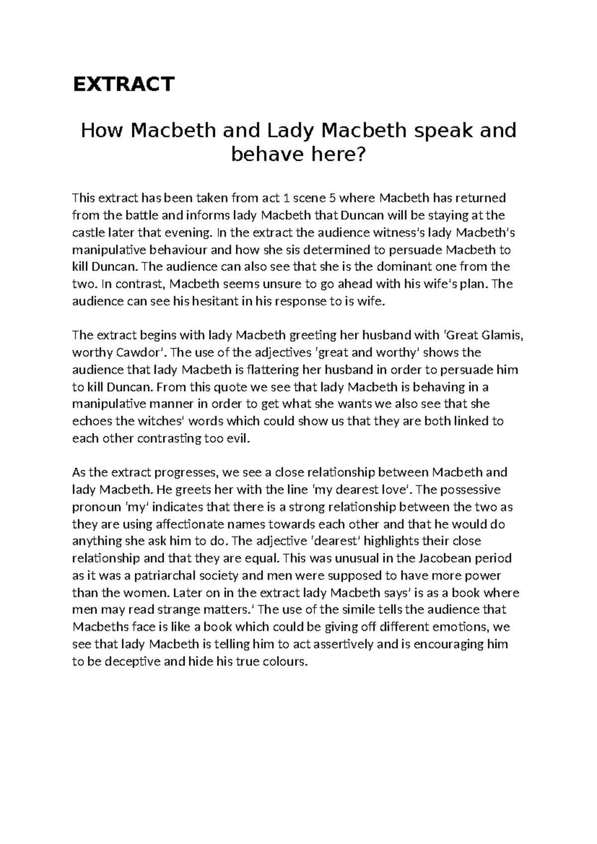 Macbeth & Lady Macbeth: Dialogue and Behavior Analysis (Act 1, Scene 5 ...