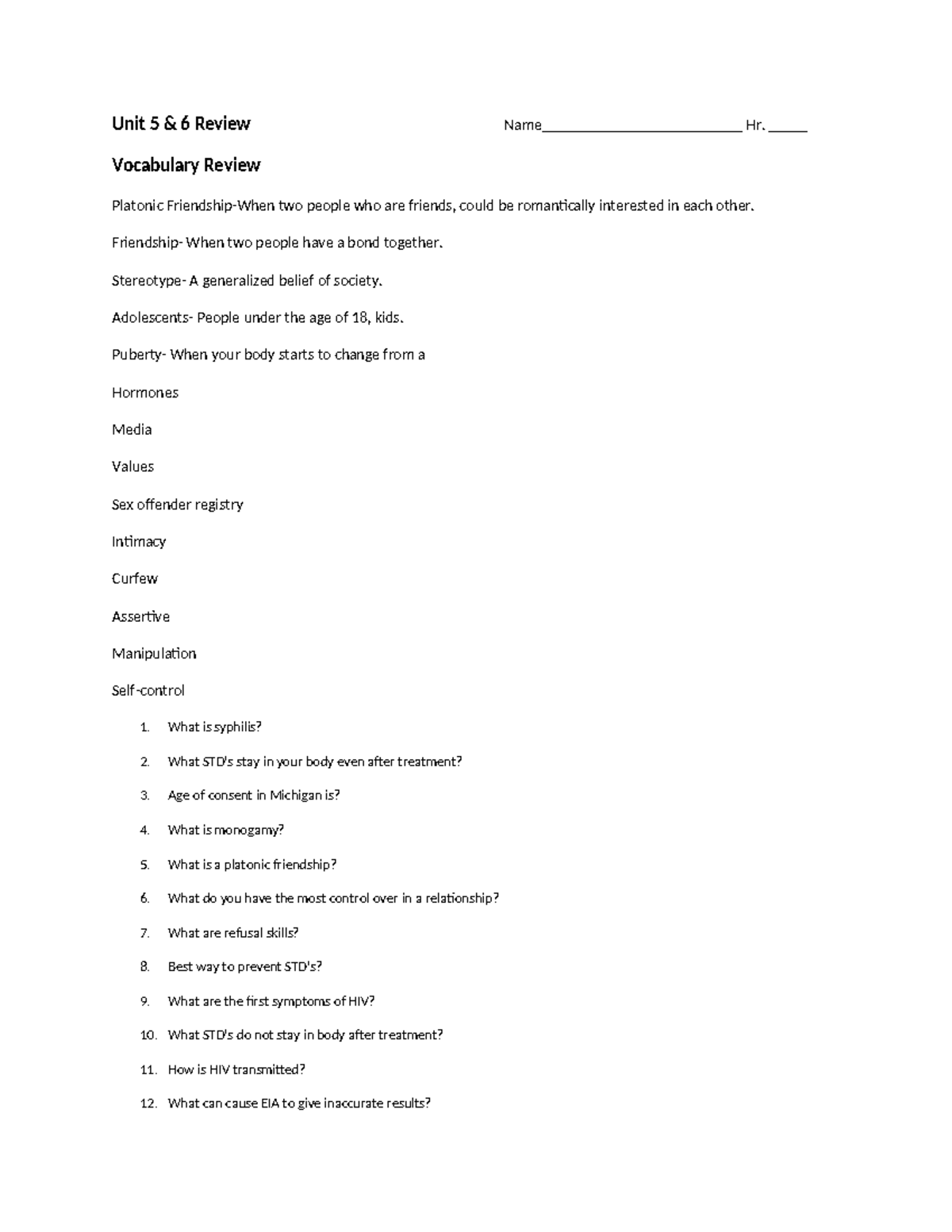 Unit 5 & 6 Review: Key Terms and Important Questions - Studocu