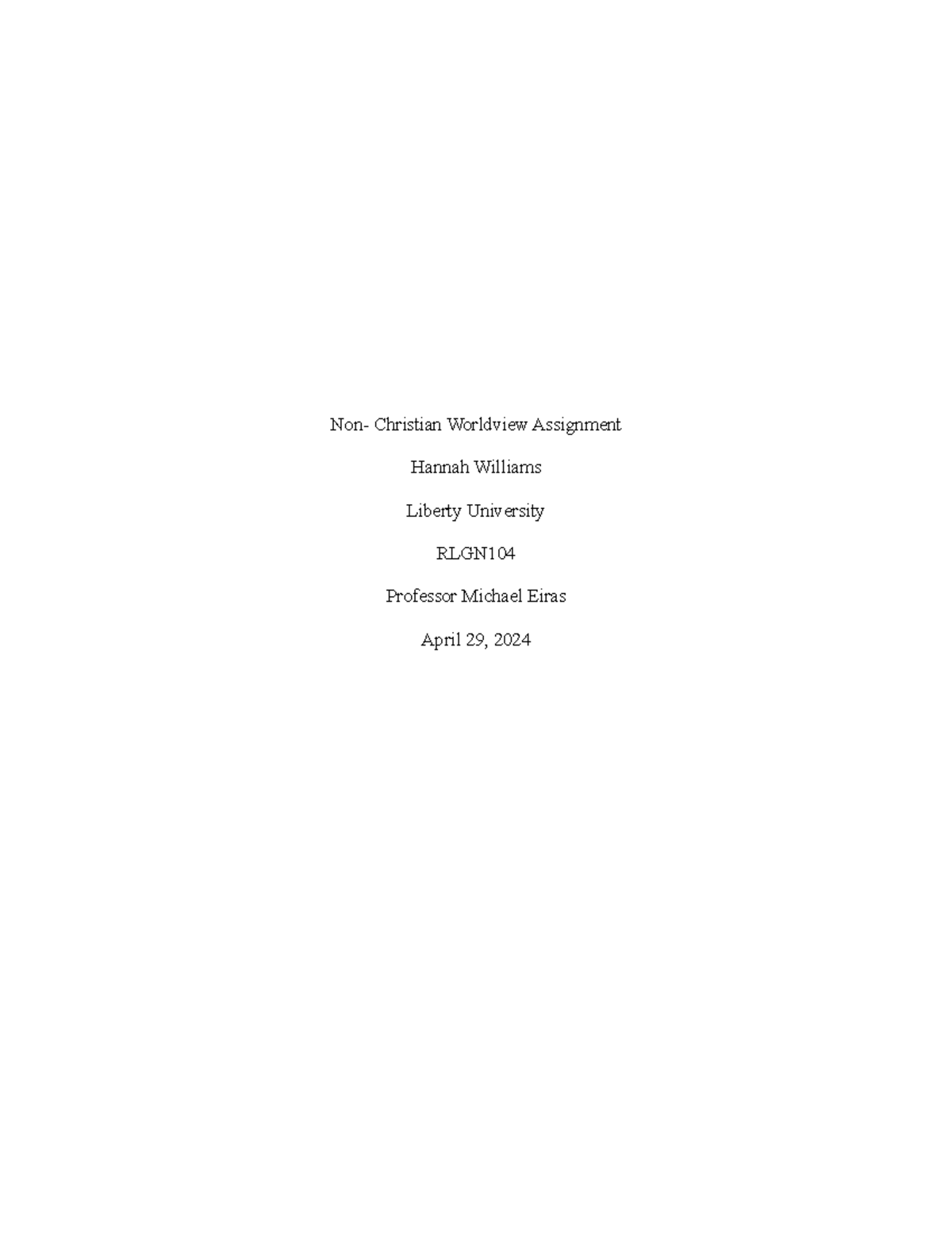 RLGN Non-Christian Worldview Paper: Insights and Comparisons - Studocu