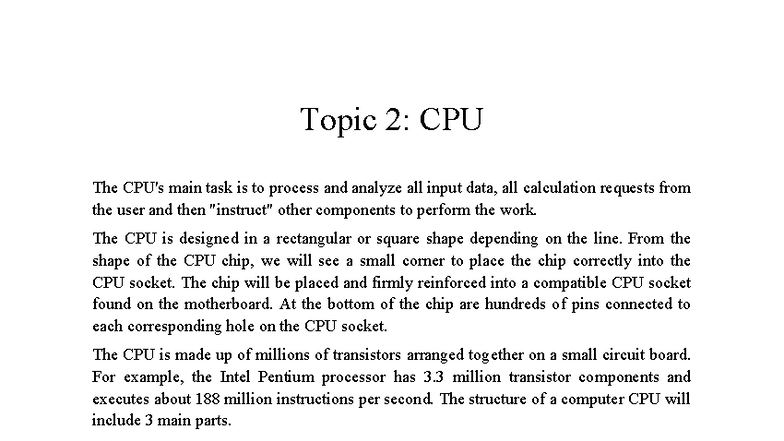 Topic 2: CPU Structure and Function Analysis - 1111111111 - Studocu