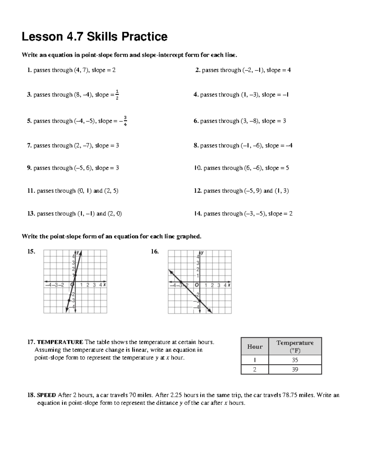 Math8 4.7 Skills Practice: Writing Equations for Lines - Studocu