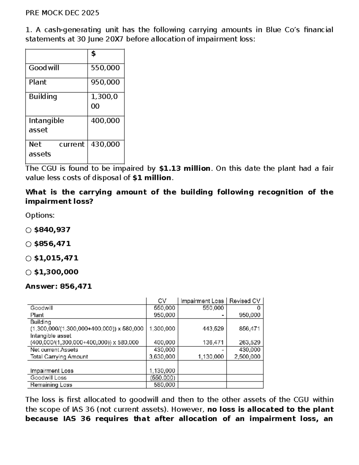 F7 PRE-MOCK DEC 2025: Impairment Loss and Financial Reporting Analysis ...