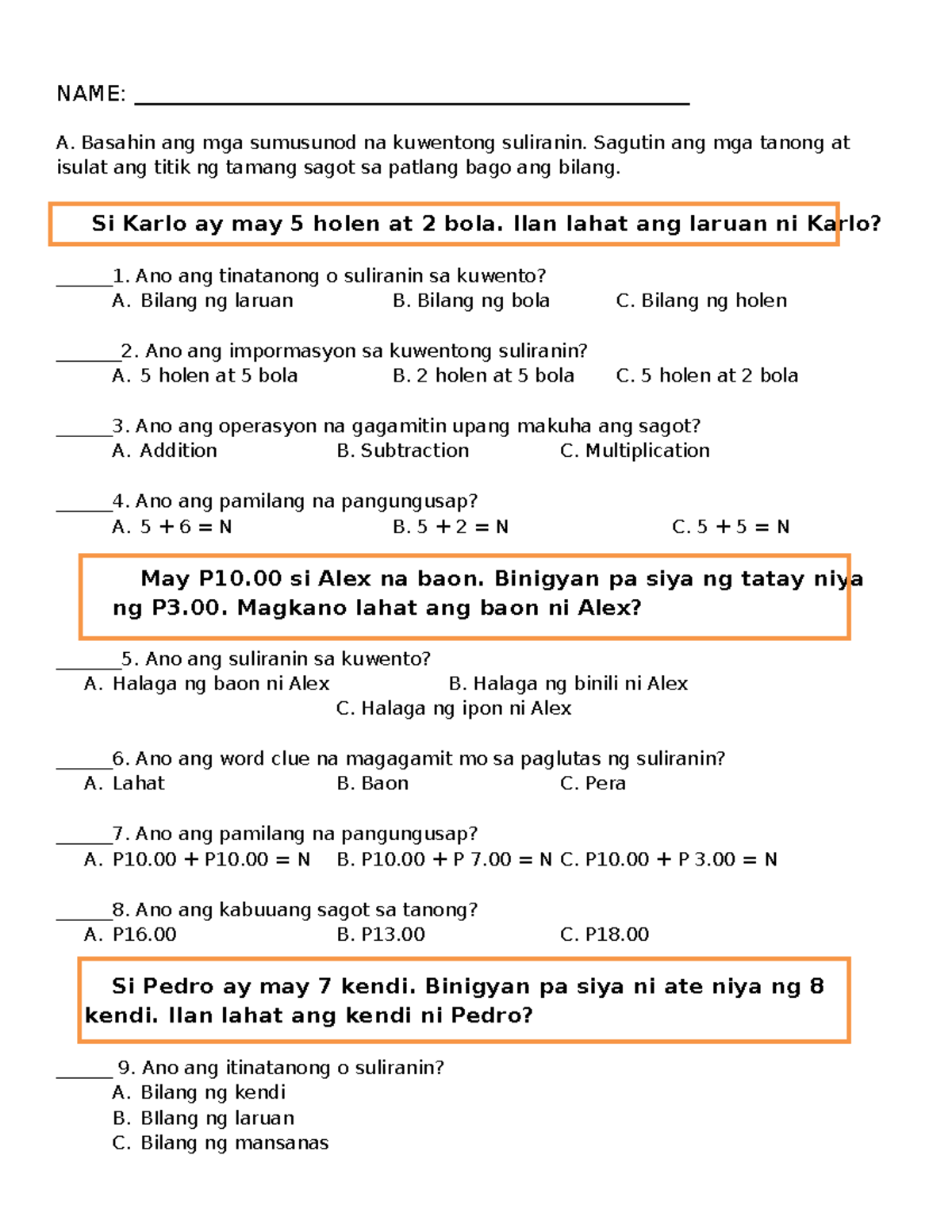 MATH QUIZ BEE: Mga Suliranin at Sagot sa Matematika - Studocu