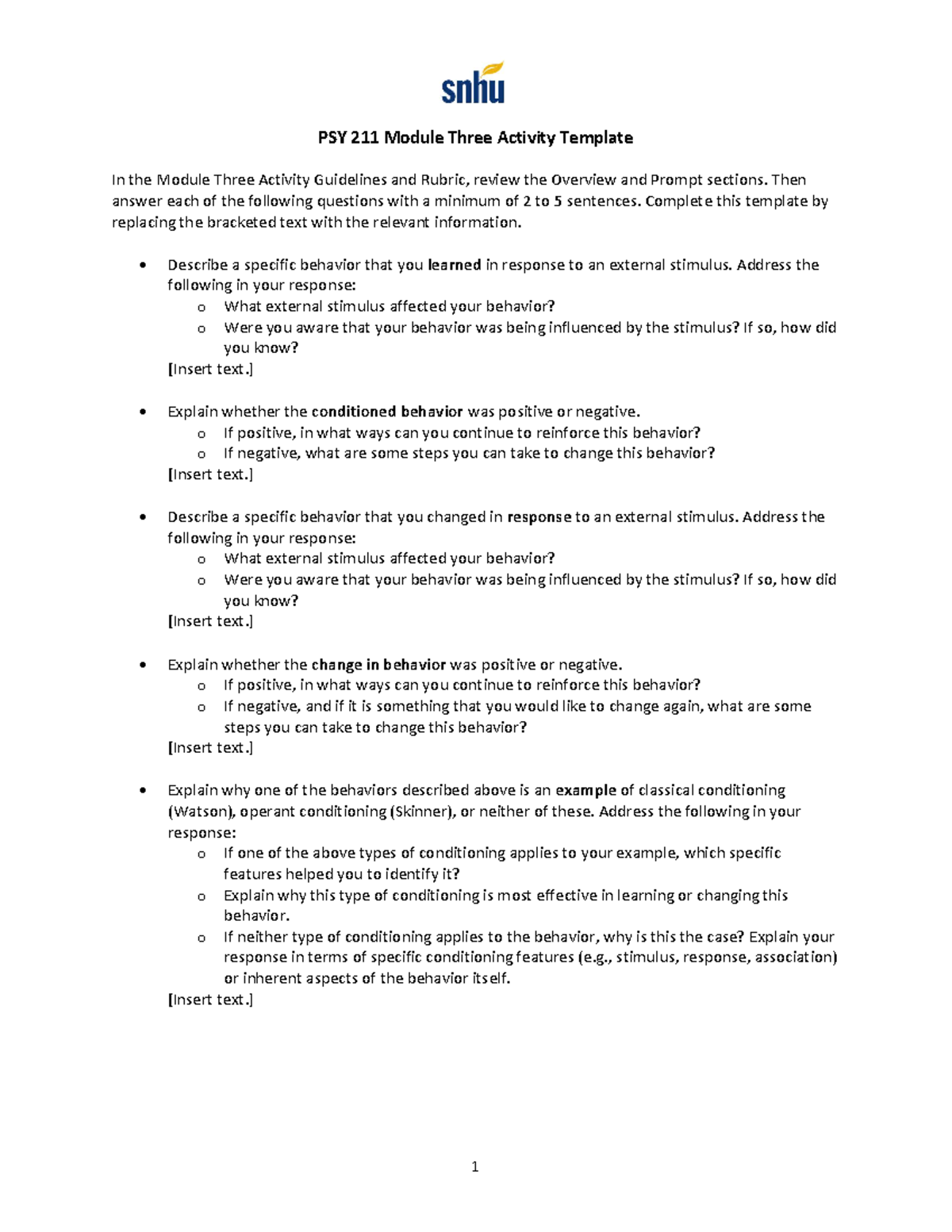 Module 3 activity template - 1 PSY 211 Module Three Activity Template ...