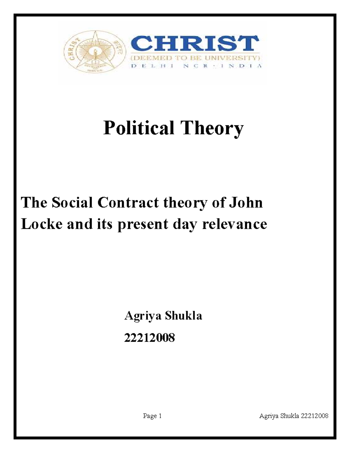 Political Theory CIA 3: John Locke's Social Contract and Its Relevance ...