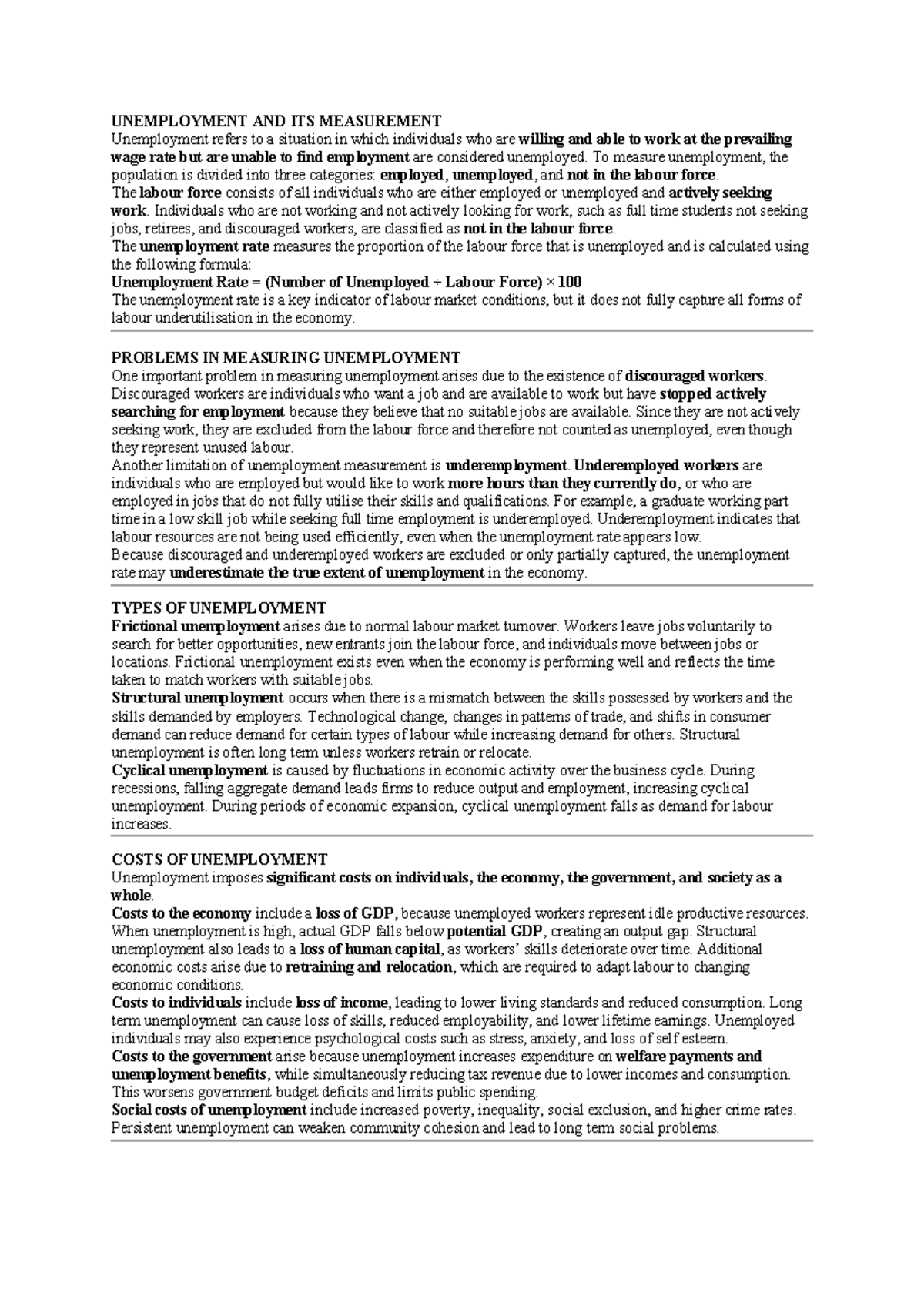 Unemployment and Inflation: Key Concepts and Measurements - Studocu