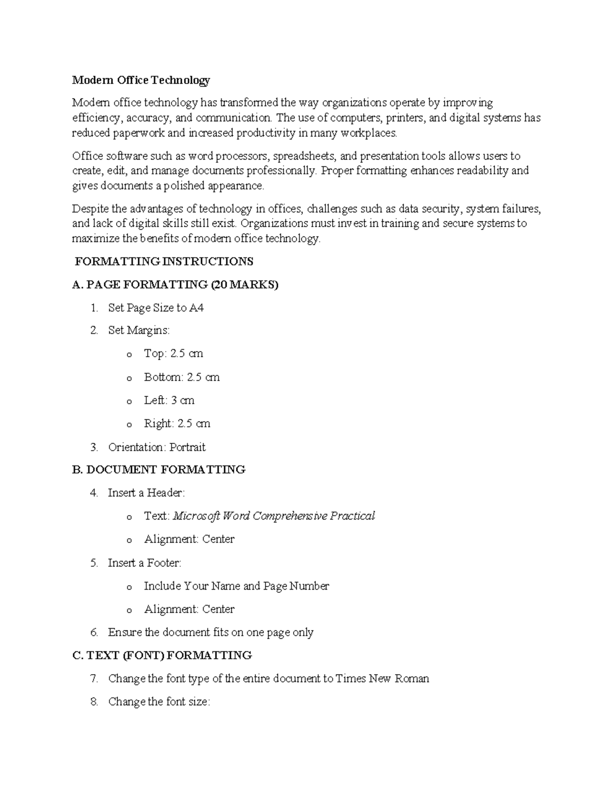 Modern Office Technology: Word Exercise 1 - Practical Formatting Guide ...