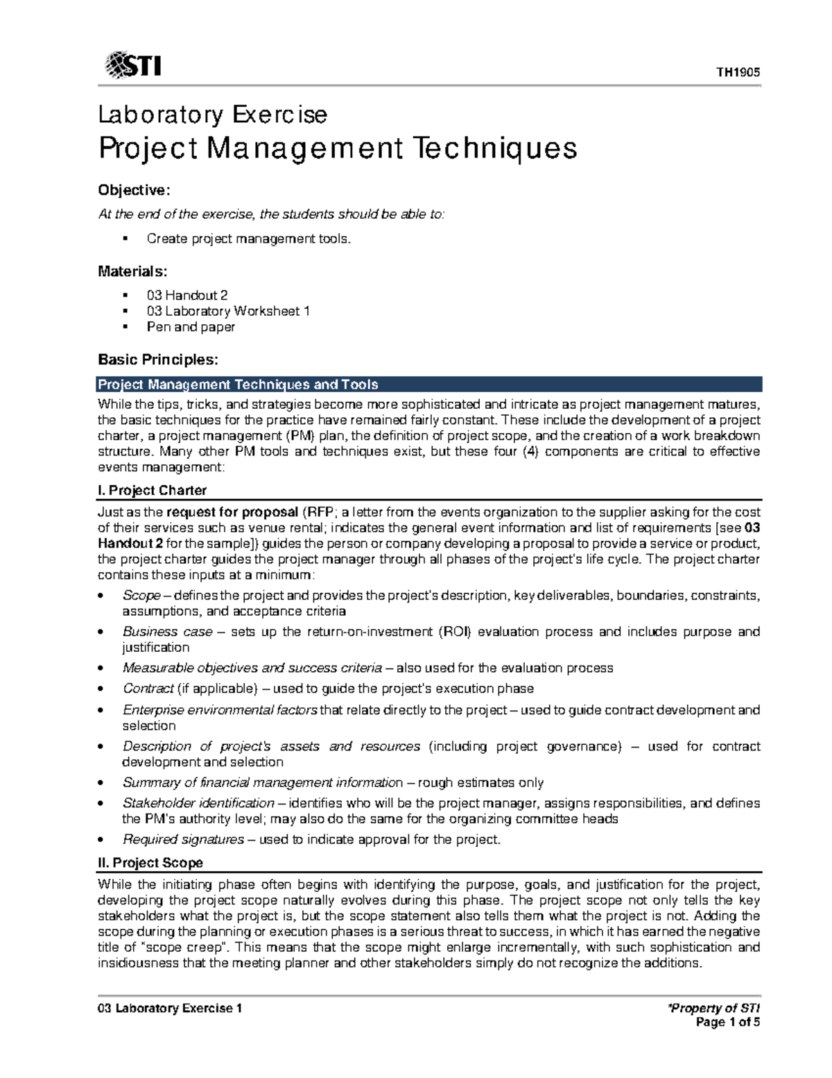 03 Laboratory Exercise 1: Project Management Techniques Overview - Studocu