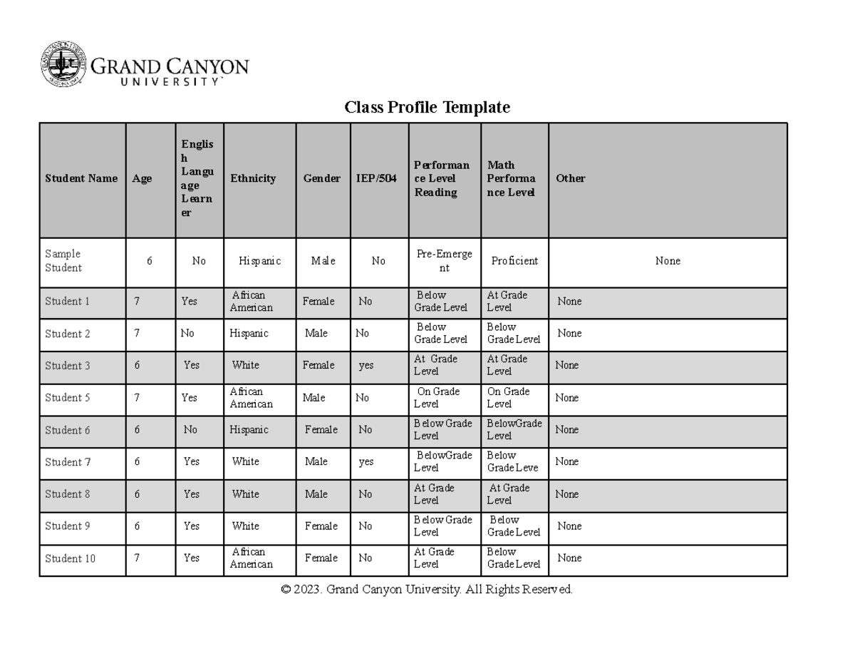 ECS-450-T2-Class Profile Template and Developmental Strategies - Studocu