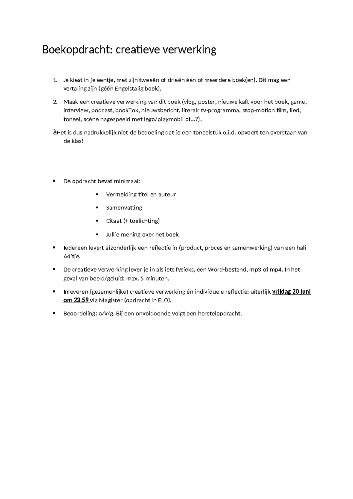 Boekopdracht: Creatieve Verwerking en Reflectie - Studeersnel