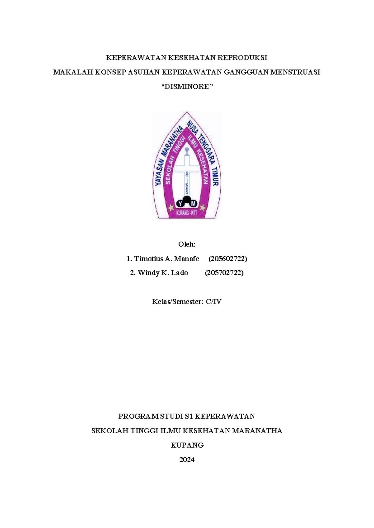 KEPERAWATAN KESEHATAN REPRODUKSI: ASUHAN PADA DISMINORE (S1) - Studocu