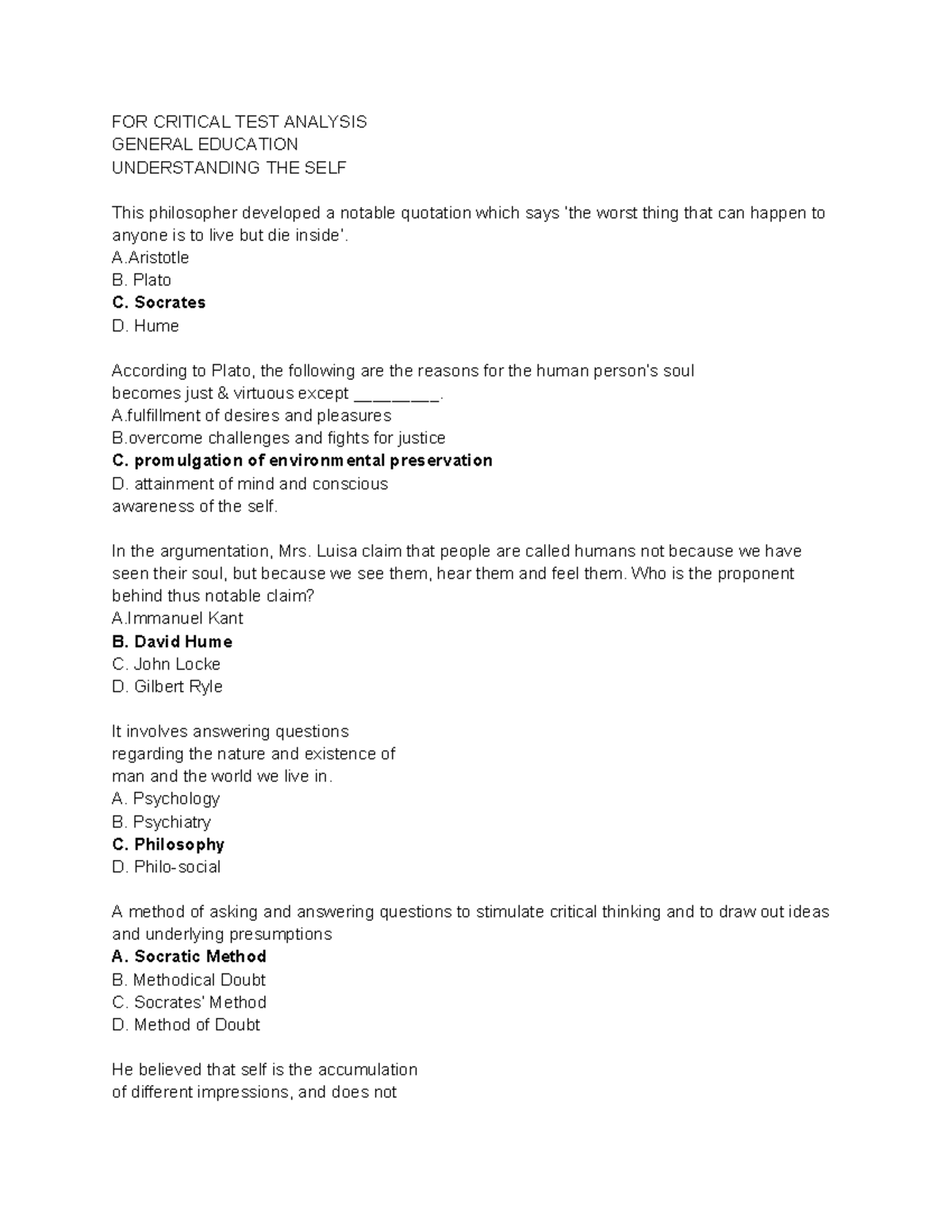 LET S2023 Self-Understanding: Test Questions & Critical Analysis - Studocu