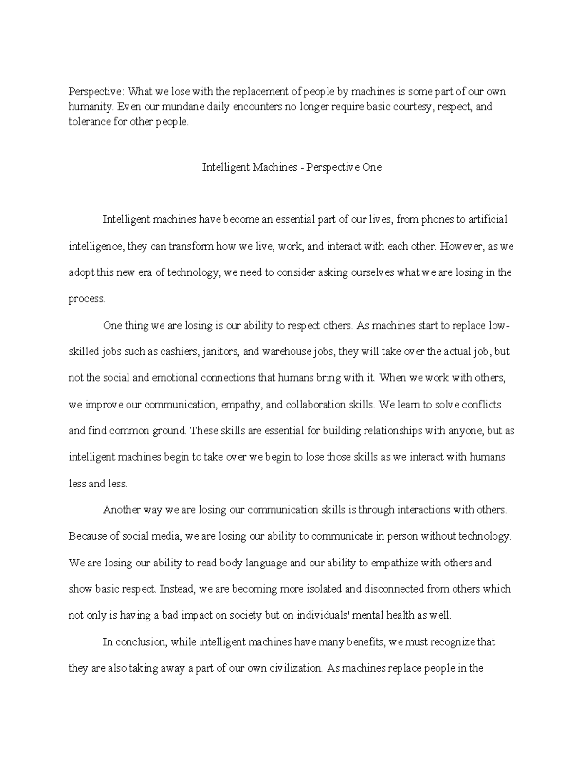 The Impact of Intelligent Machines on Human Connection (Timed Essay ...