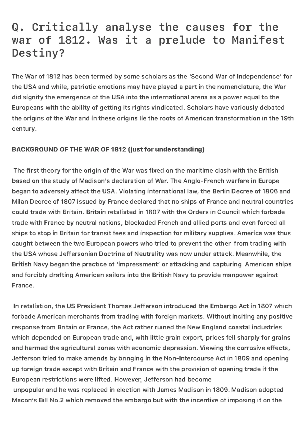 War of 1812 Causes and Consequences - WAR OF 1812 CAUSES AND ...