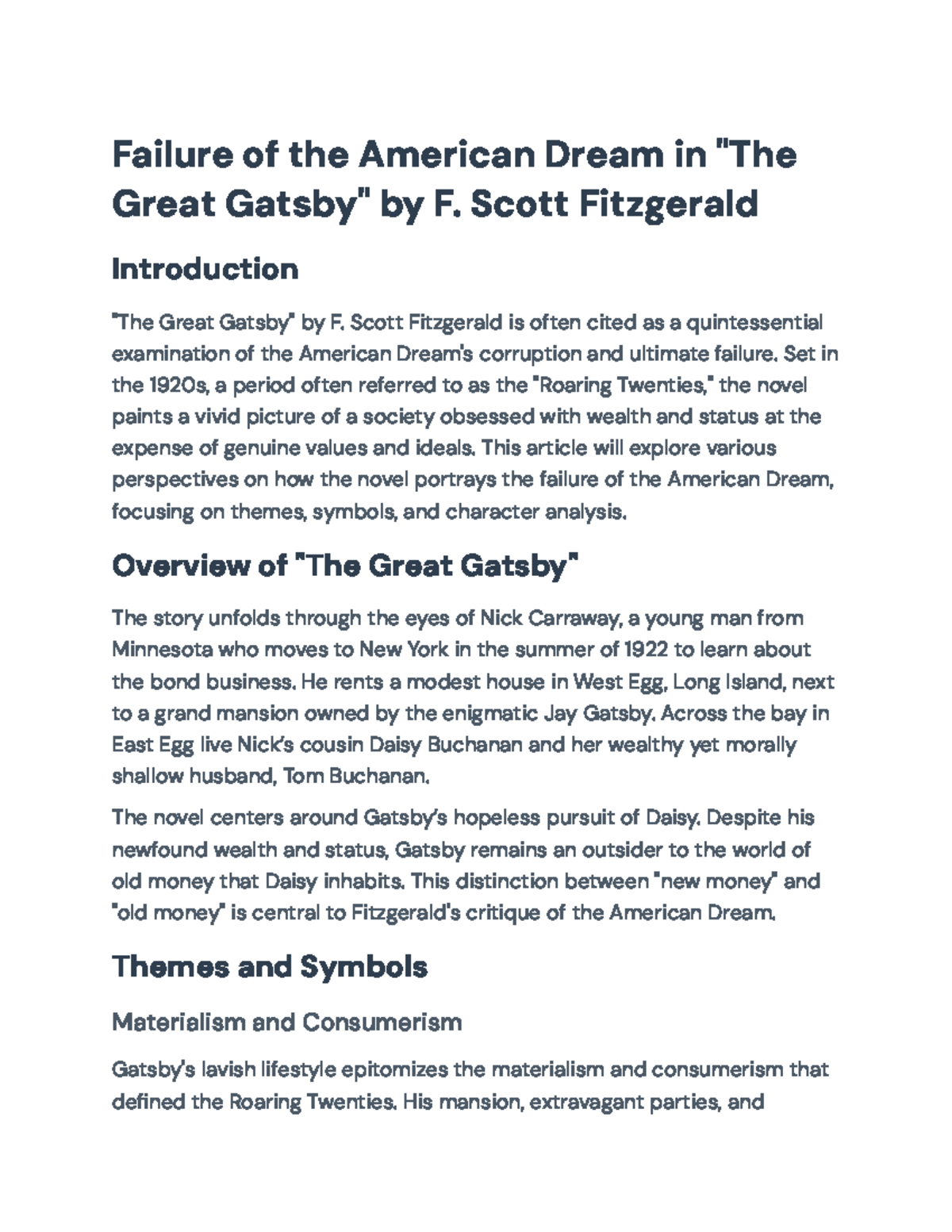 Analyzing the American Dream's Failure in "The Great Gatsby" (ENG101 ...