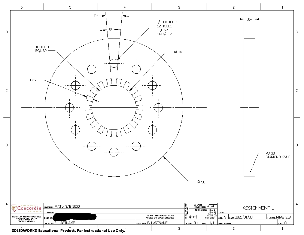 MIAE 313 Assignment 1: Technical Drawing Specifications - Studocu
