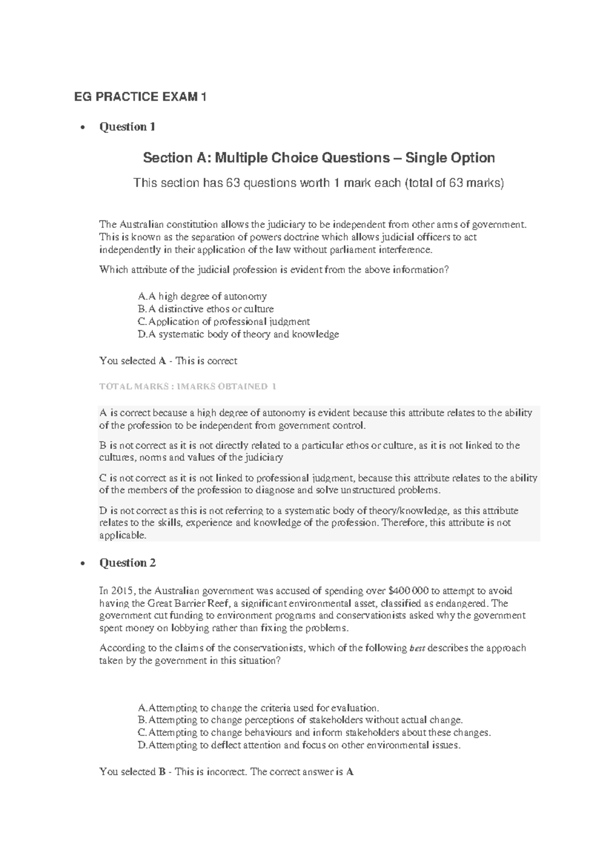 CPA Practice Exam 1 S2 2023: Multiple Choice Questions & Solutions ...