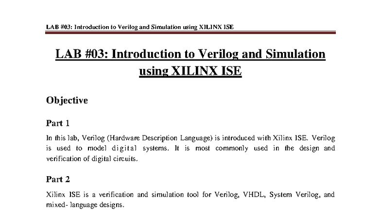 LAB3: Introduction to Verilog & Xilinx ISE Simulation Techniques - Studocu