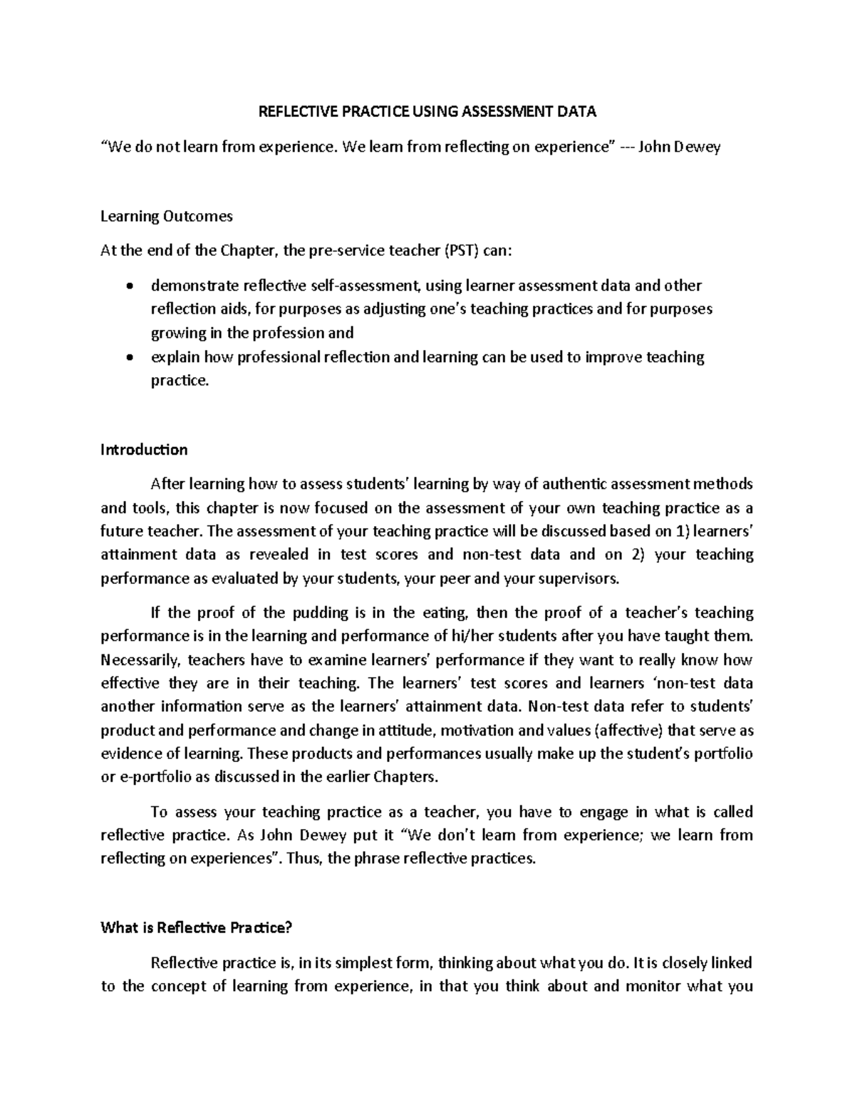 Lesson 11 - Reflective Practice in Teaching: Utilizing Assessment DATA ...