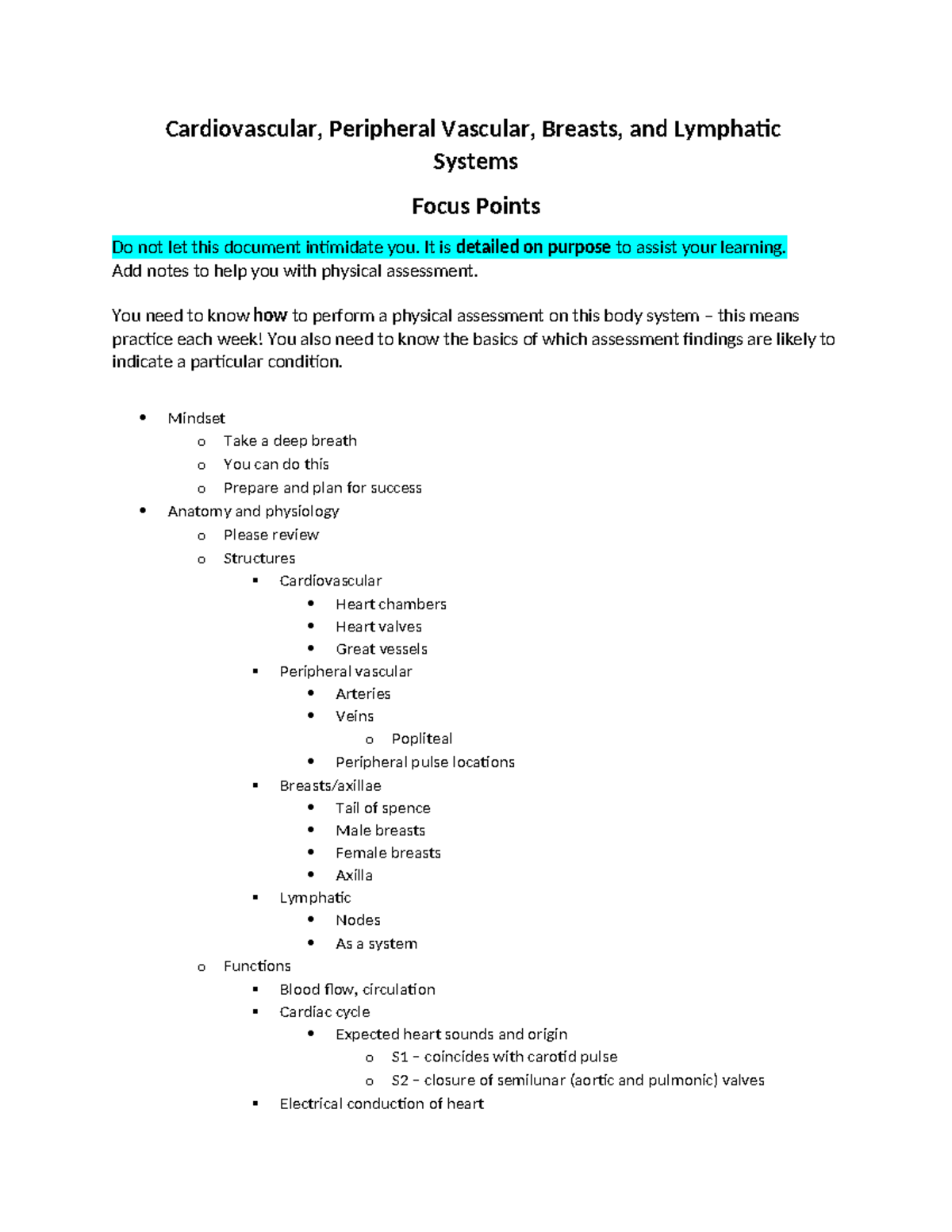 N681 - Cardiovascular, Peripheral Vascular, and Lymphatic Systems Notes ...