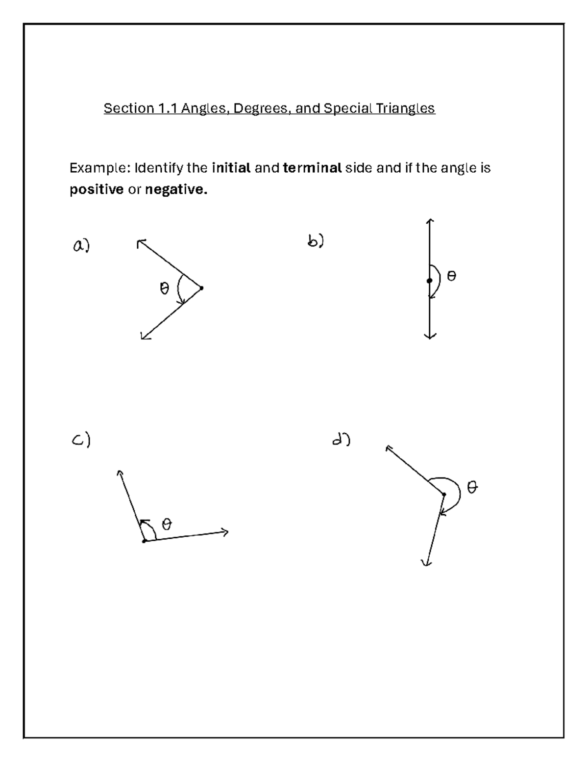Title: "Angles, Degrees, and Special Triangles - Course Notes - MATH ...