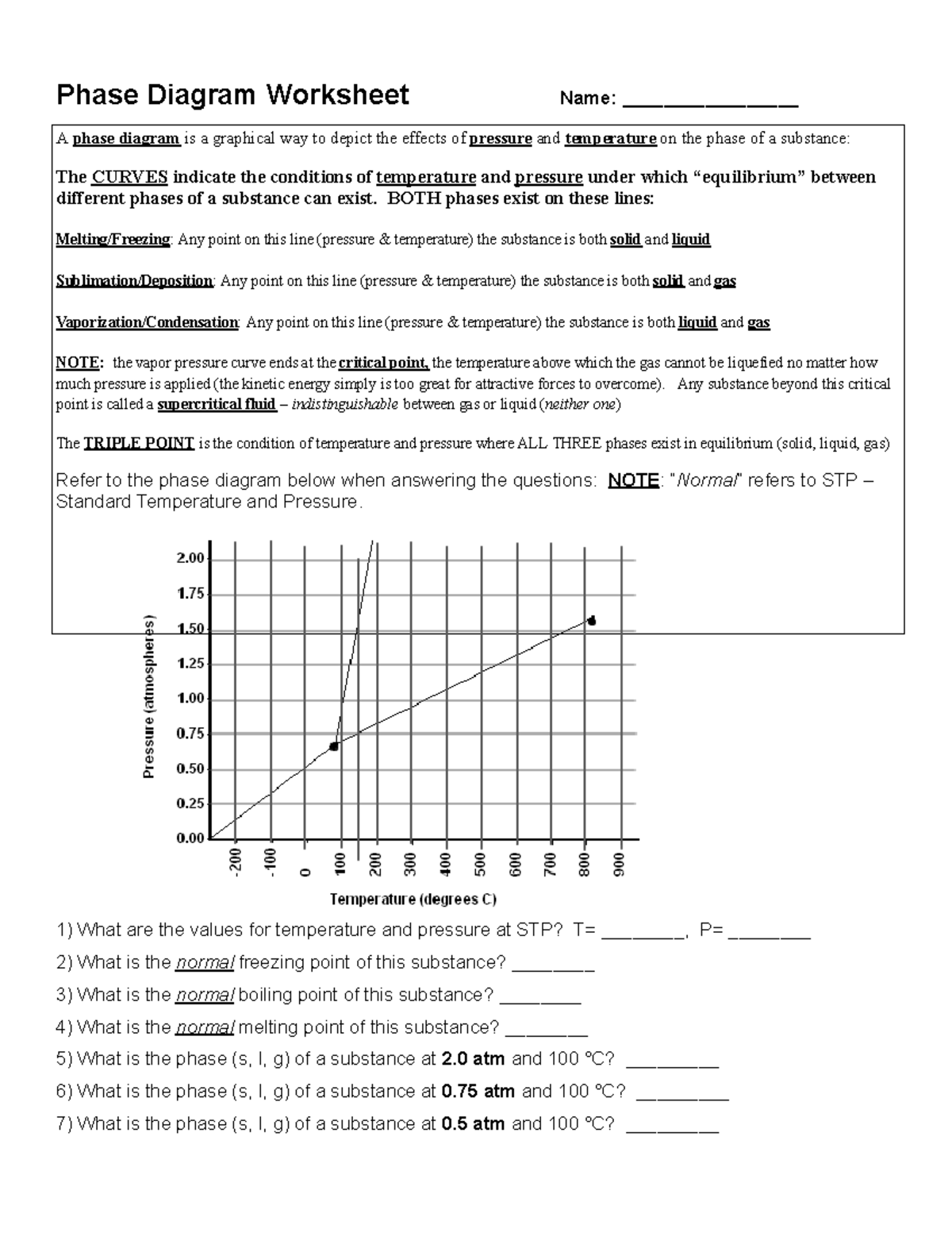 Phase diagram WS - chemistry - Phase Diagram Worksheet Name ...
