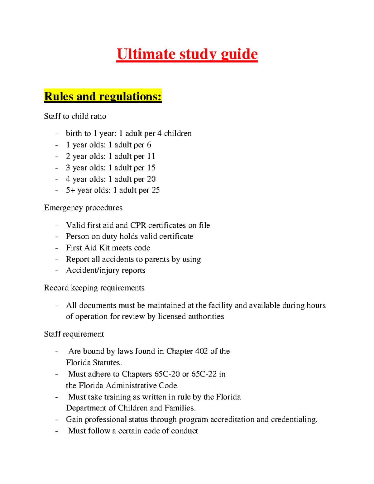 DCF Exams Ultimate study guide 1 - Ultimate study guide Rules and regulations: Staff to child ...