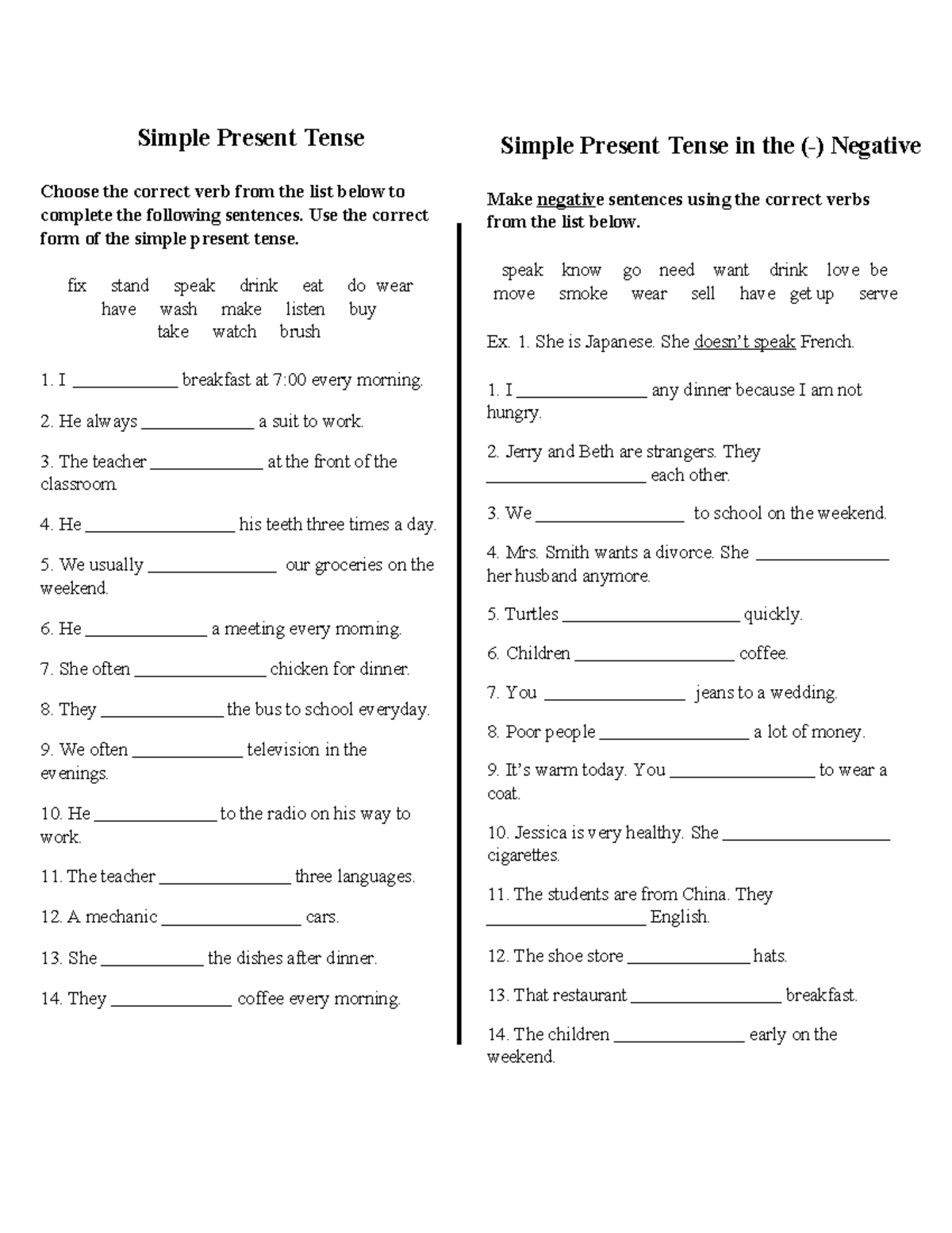 Simple Present Tense Practice Exercises - ENG101 - Studocu