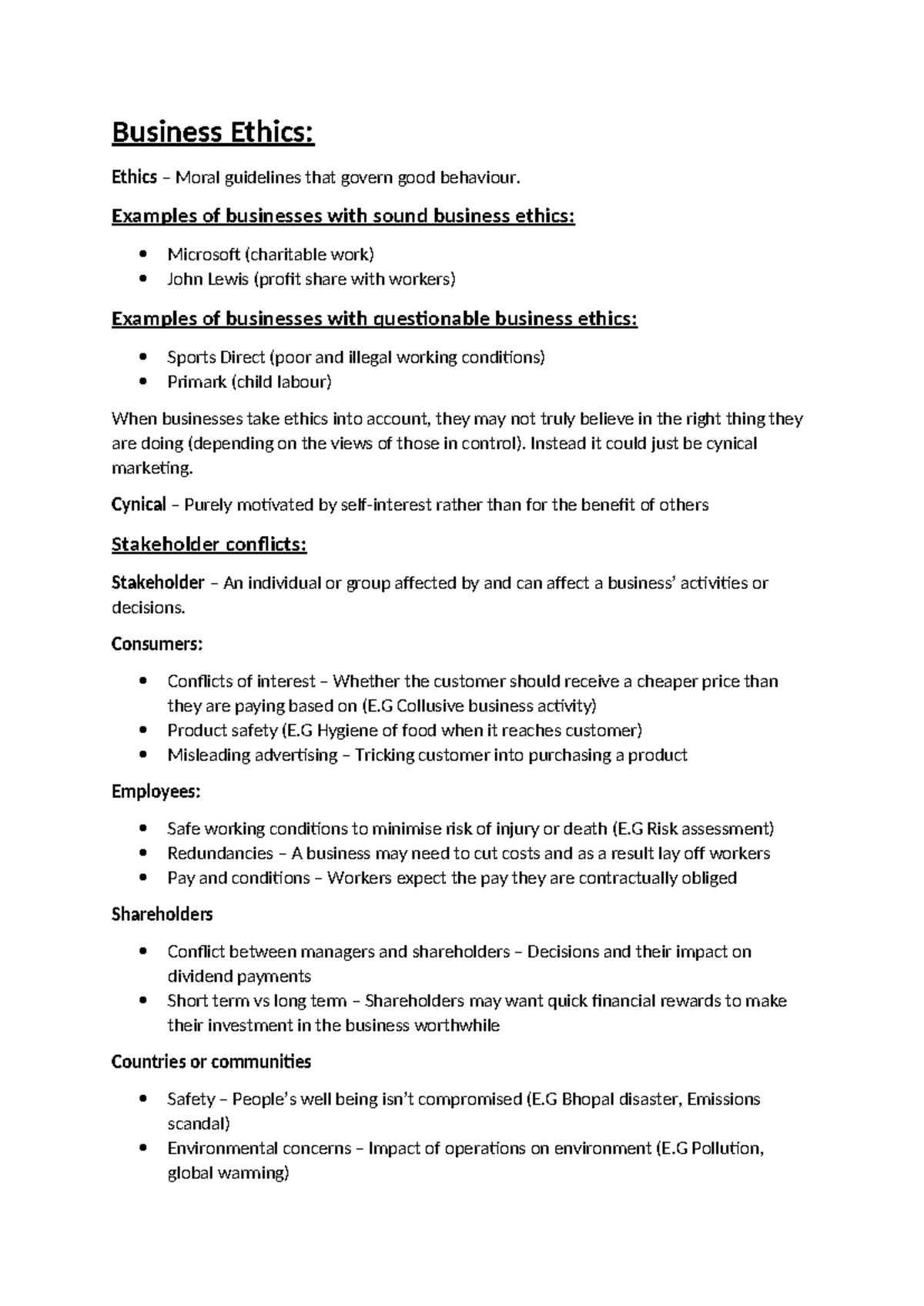 Business Ethics: Guidelines, Examples, and Stakeholder Conflicts - Studocu