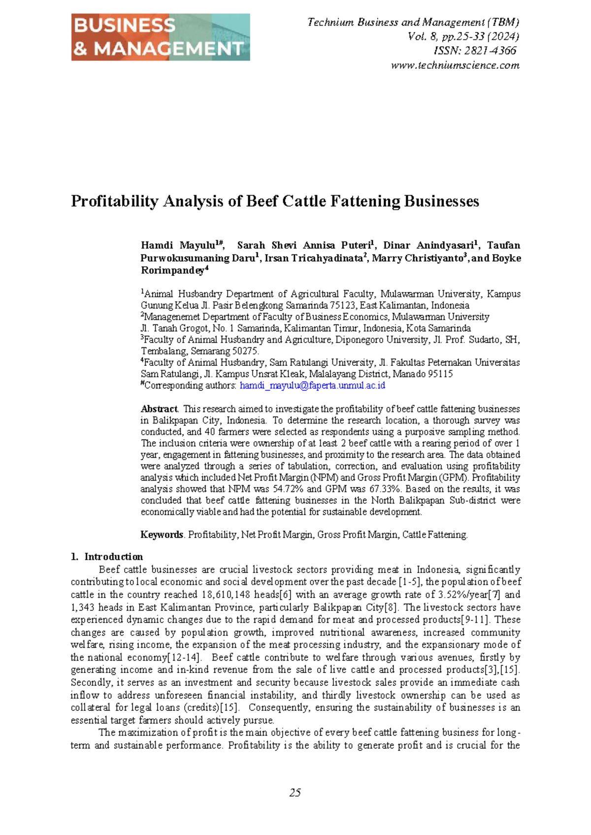 Profitability Analysis of Beef Cattle Fattening Bu - Profitability ...