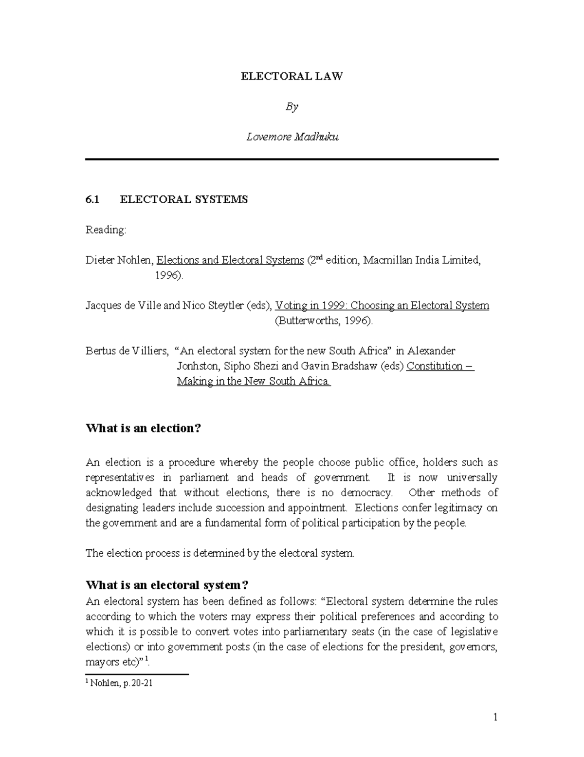 Electoral Law (Final Exam) Study Guide - Understanding Systems and ...