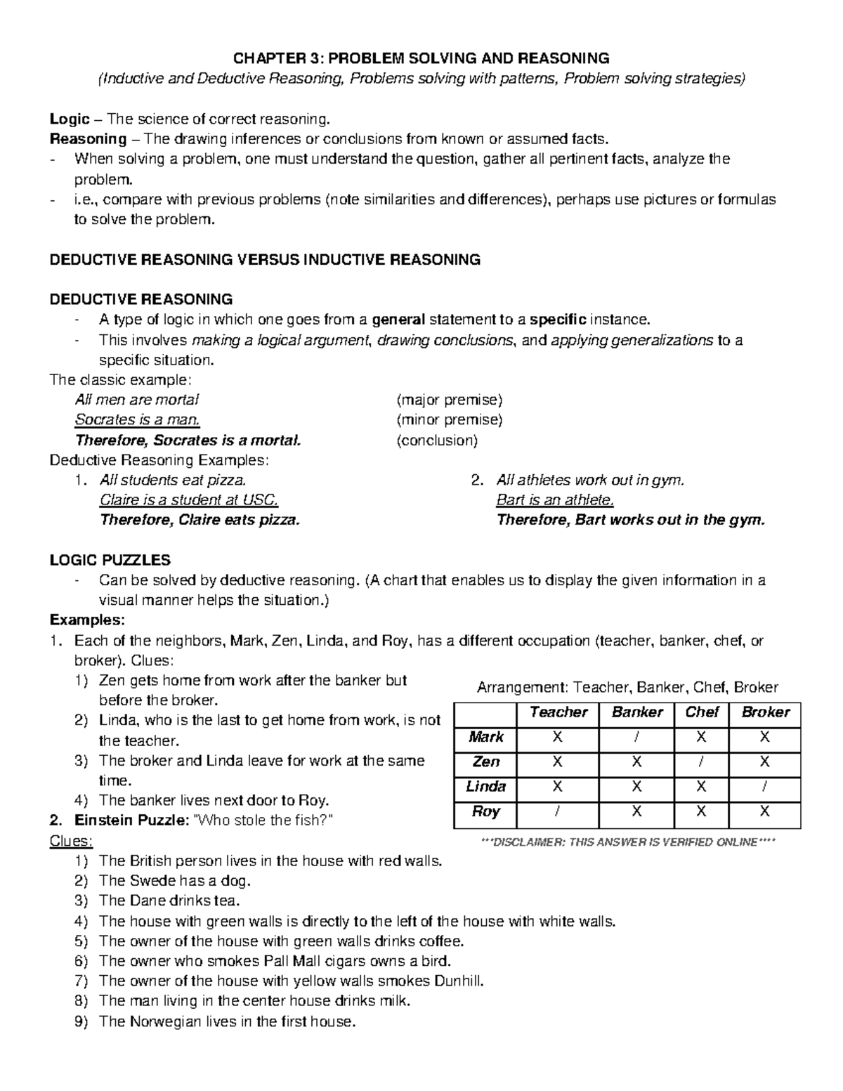 Chapter 3: Problem Solving & Reasoning Techniques (Logic, Induction ...